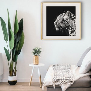 Leopard in Profile, Animal Portrait, Black and White Print, Printable ...