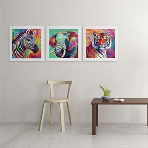 Colorful Safari Animal Print, Set of 12, Bright Colorful Nursery Art ...