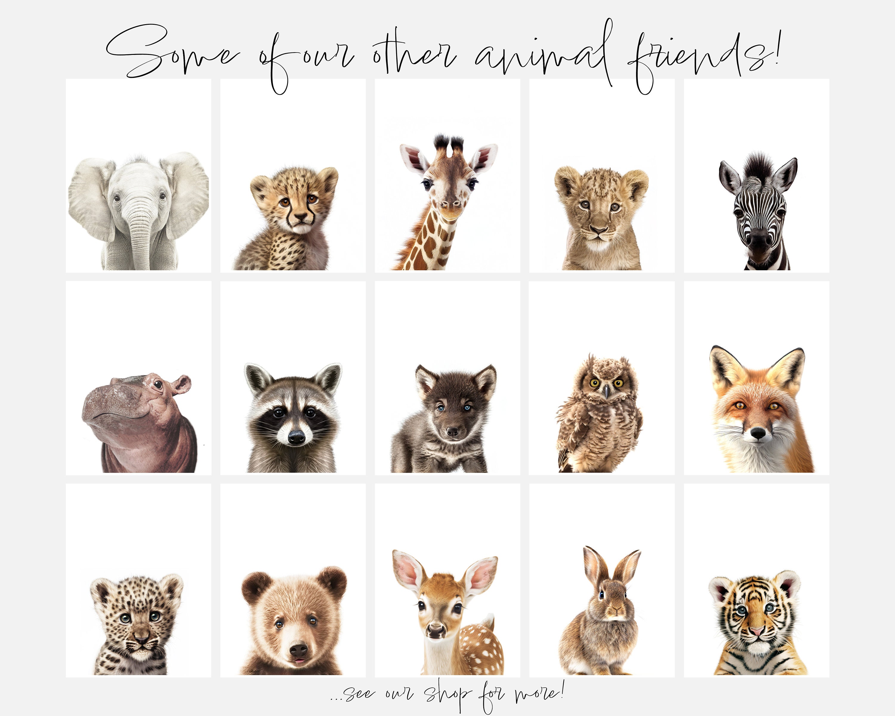 Nursery Safari Animals Black and White Watercolor Set of 6 - Etsy