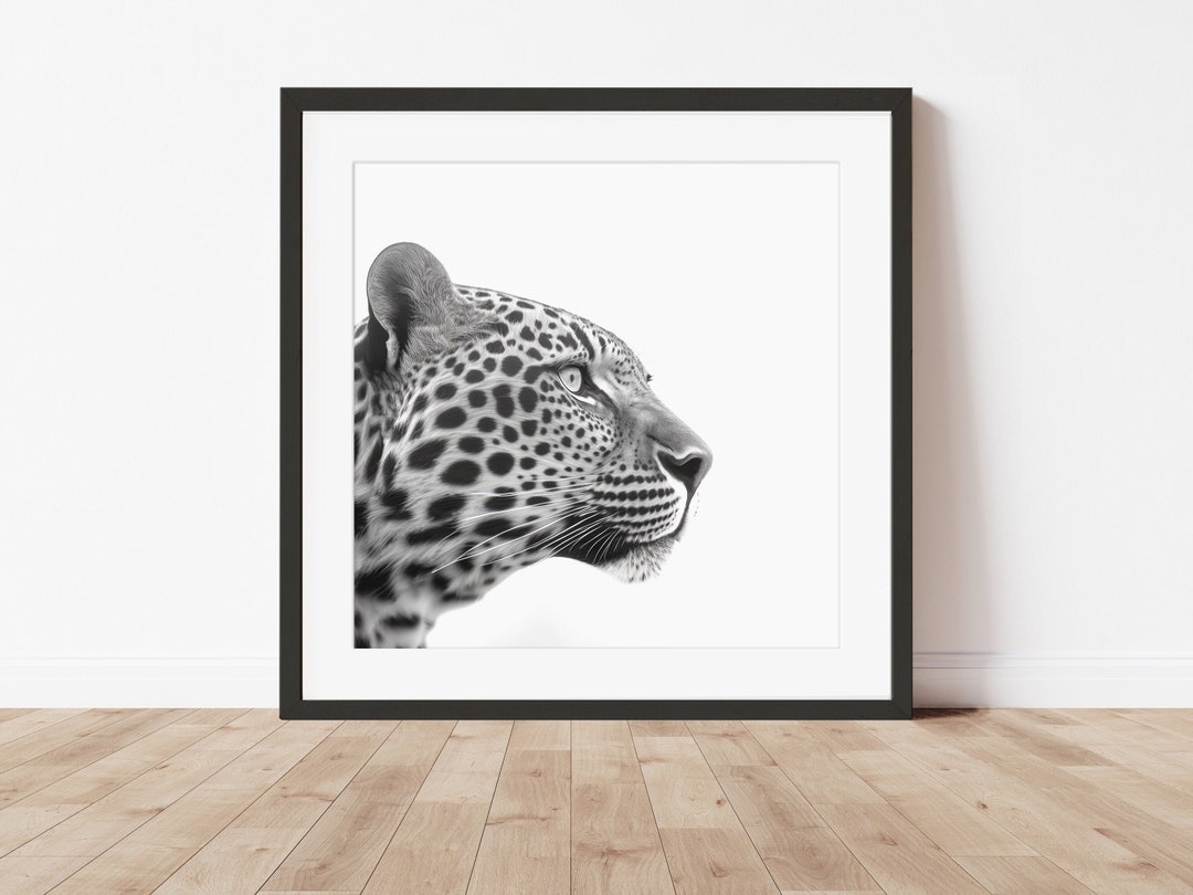 Leopard in Profile, Animal Portrait, Black and White Print, Printable ...