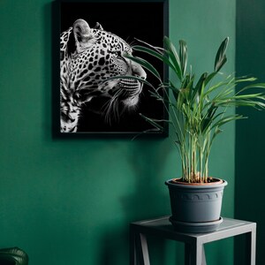 Leopard in Profile, Animal Portrait, Black and White Print, Printable ...