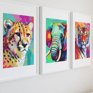 Colorful Safari Animal Print, Set of 12, Bright Colorful Nursery Art ...