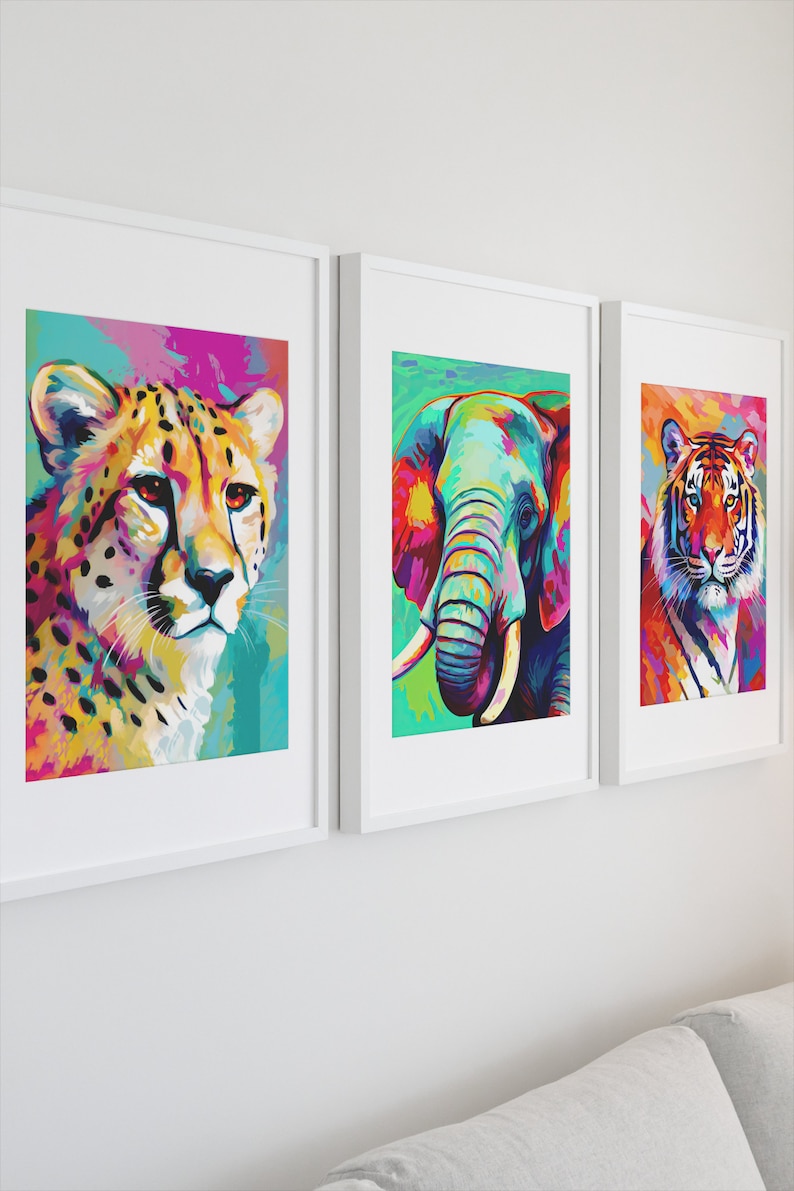 Colorful Safari Animal Print, Set of 12, Bright Colorful Nursery Art ...