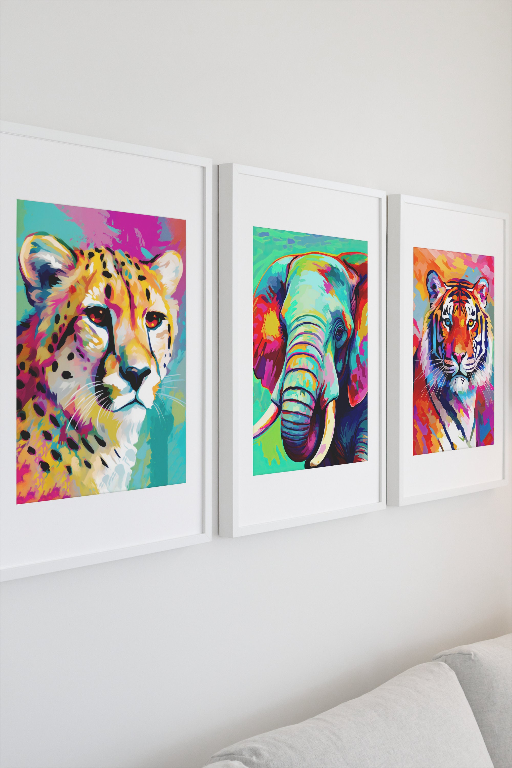 Colorful Safari Animal Print, Set of 12, Bright Colorful Nursery Art ...
