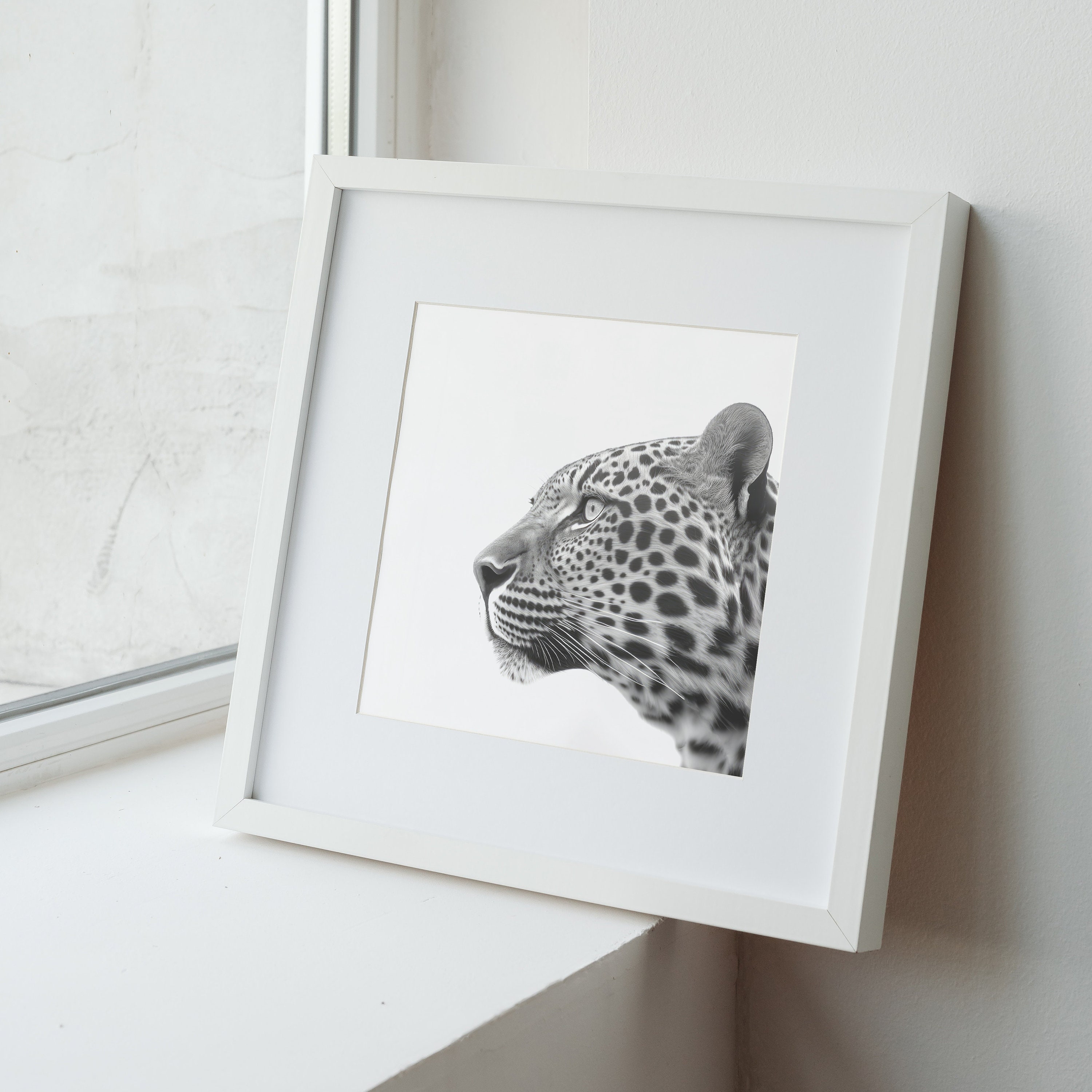 Leopard in Profile, Animal Portrait, Black and White Print, Printable ...
