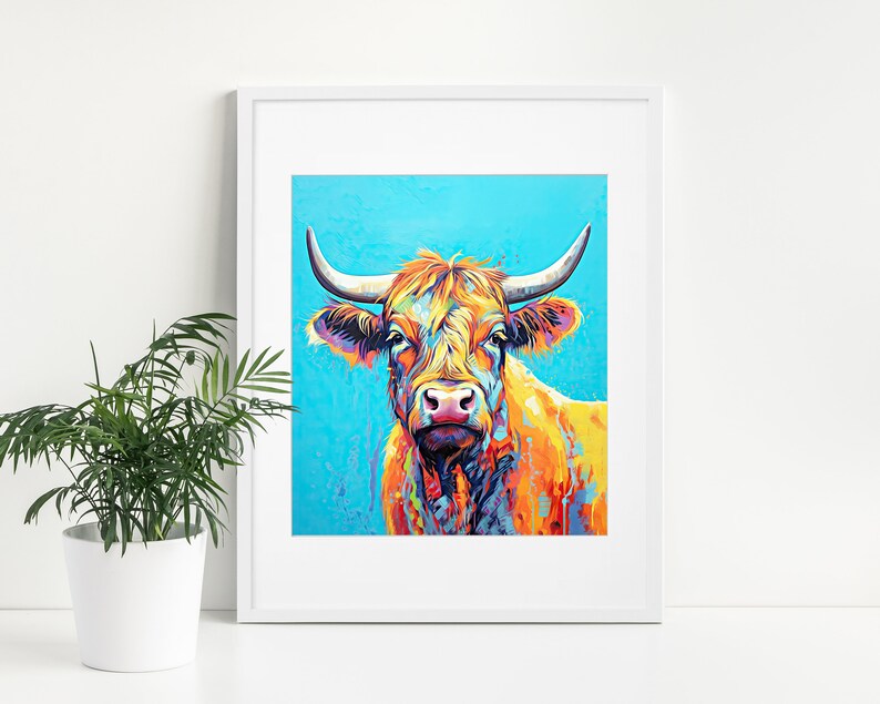 Colorful Highland Cow Painting - - Etsy