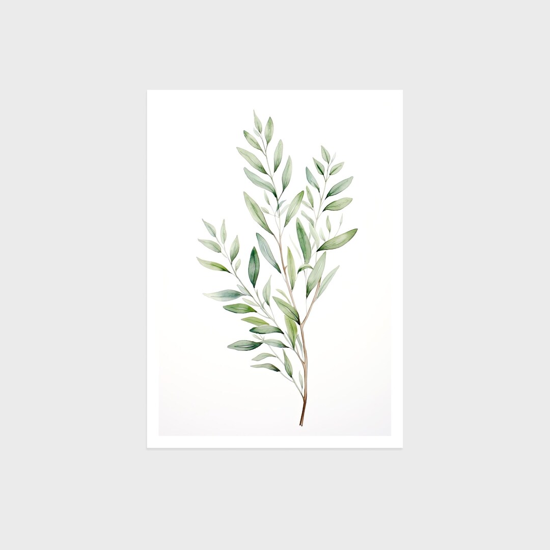 Olive Branch Tree Painting - Minimalist, Simple Botanical Boho Green Beige Watercolor - Etsy UK