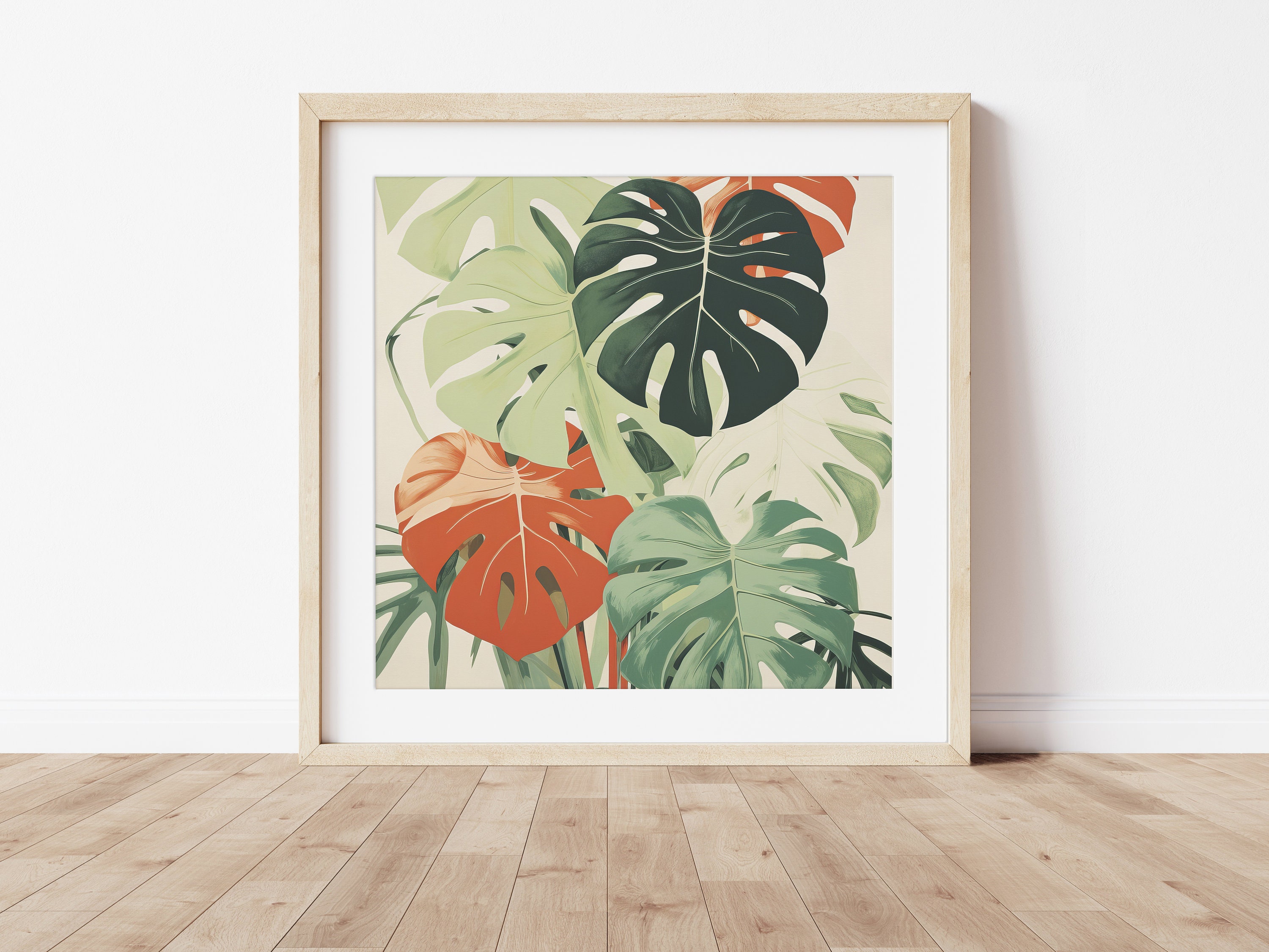 Boho Monstera Wall Art Print - Digital Download - Boho Beige Green ...