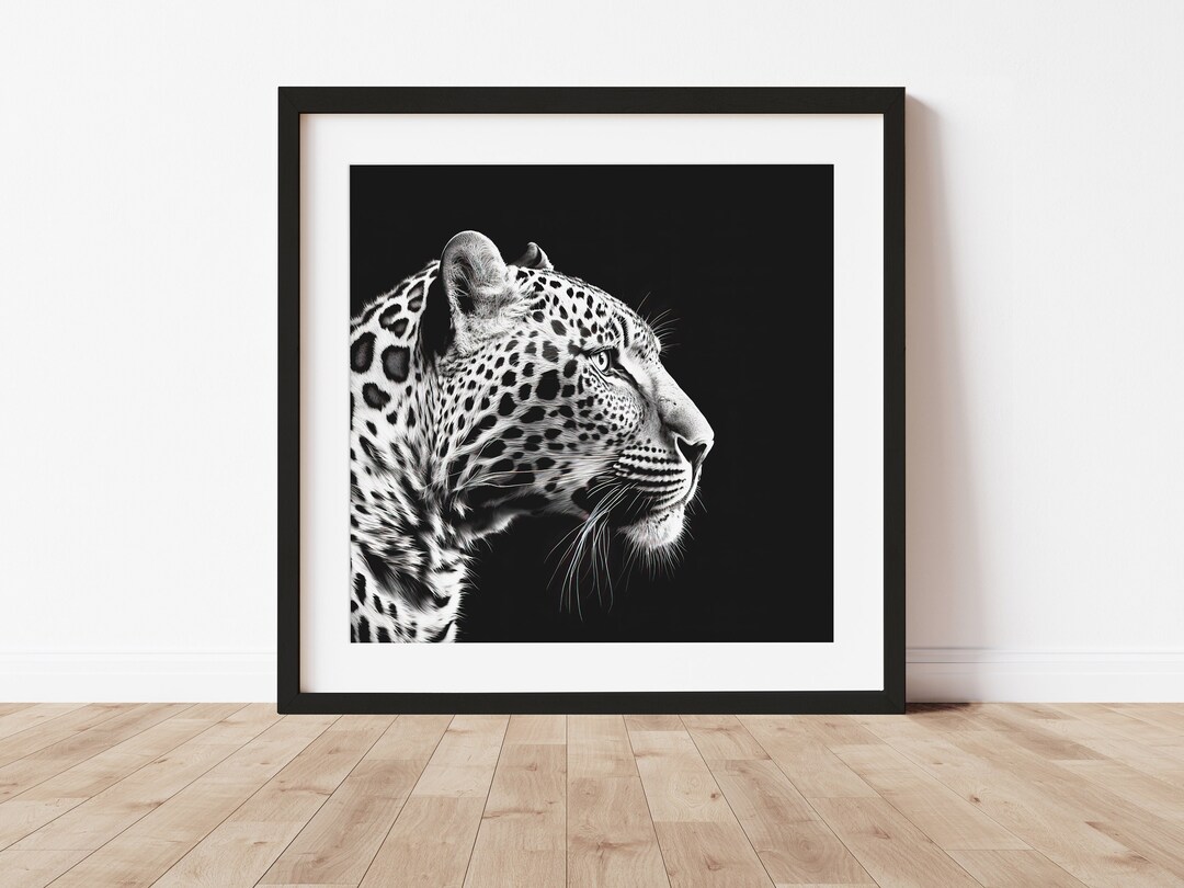 Leopard in Profile, Animal Portrait, Black and White Print, Printable ...