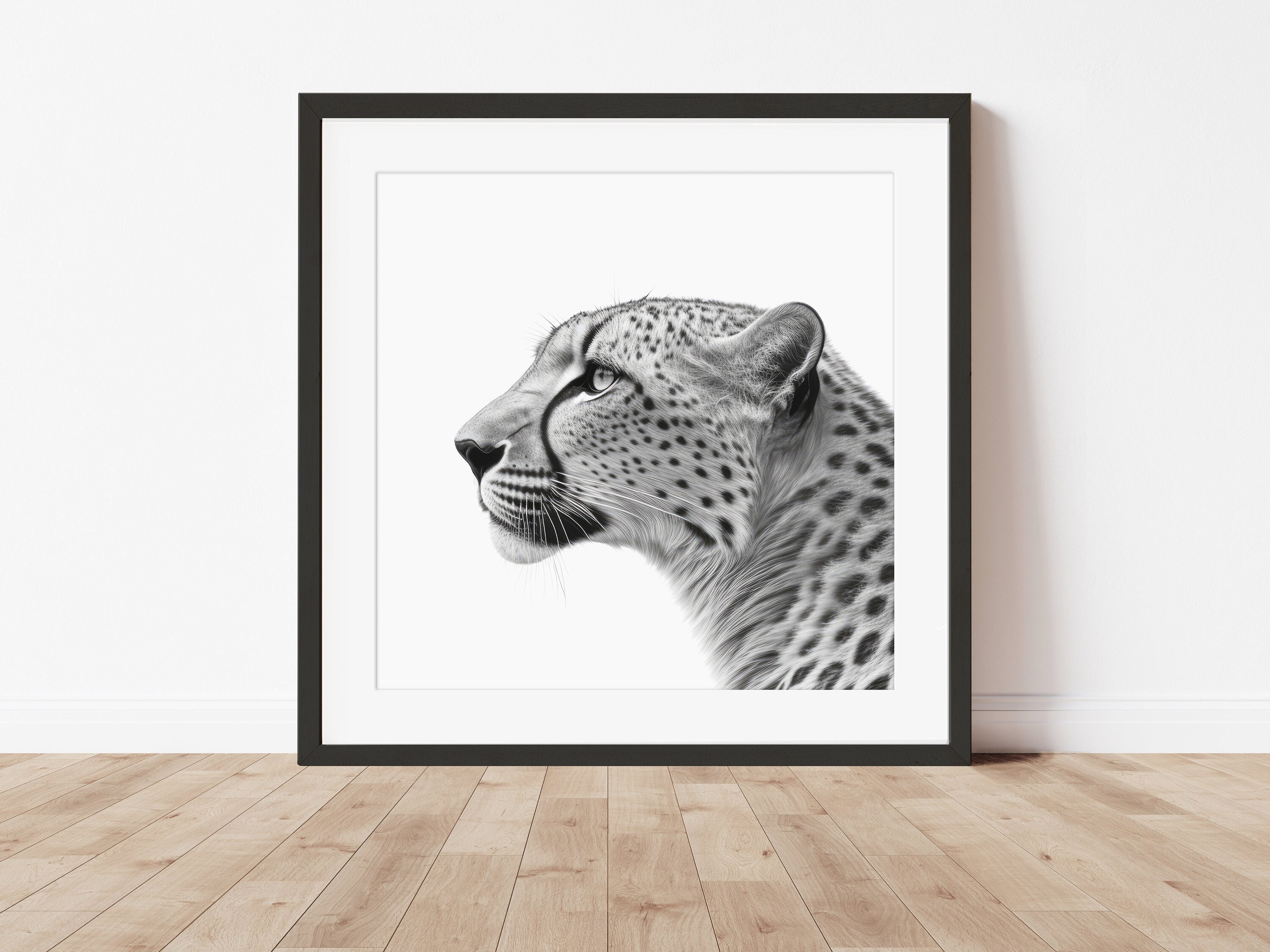 Cheetah in Profile, Animal Portrait, Black and White Print, Printable ...