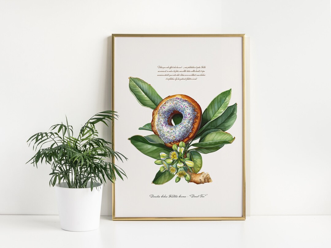 Vintage Botanical Donut Tree | Watercolor | Kitchen Art Wall Decor ...