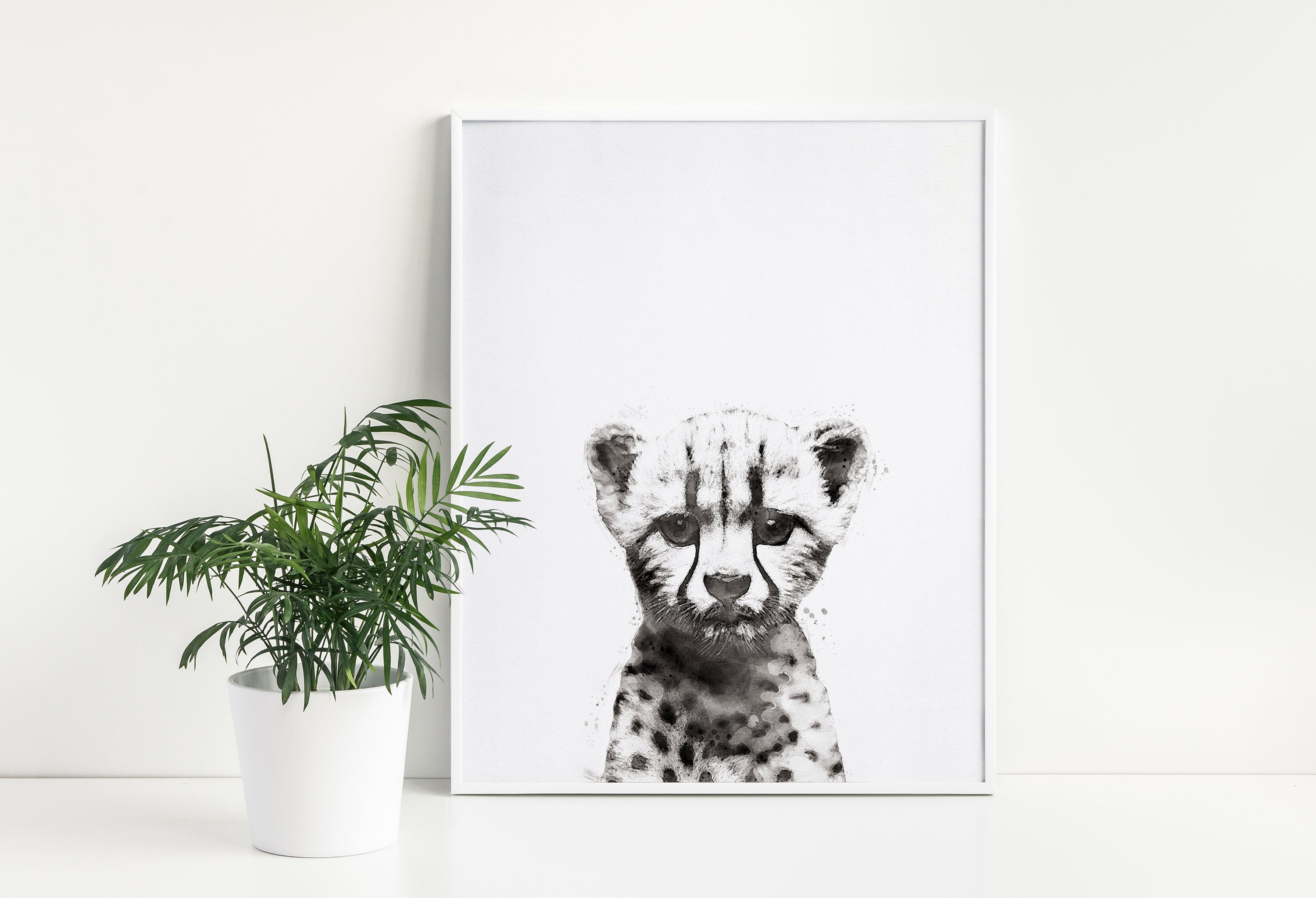 Nursery Safari Animals Black and White Watercolor, Set of 6, Printable ...