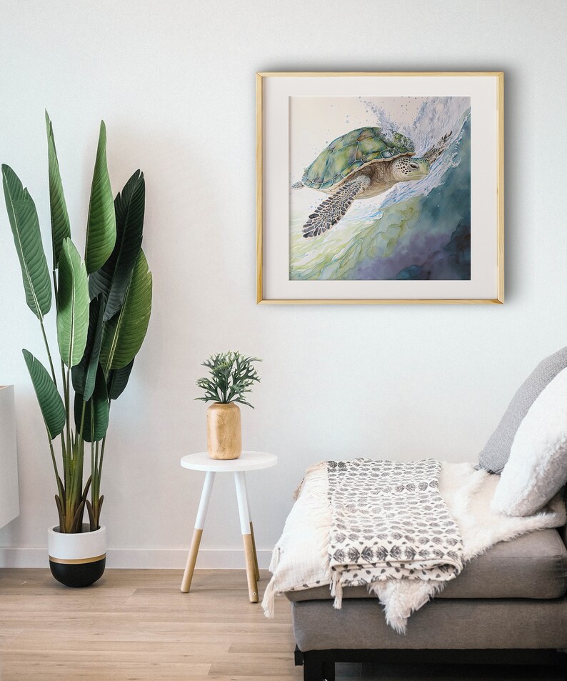 Sea Turtle Watercolor Print, Green Sea Turtle Art, Sea Turtle Art, Sea ...