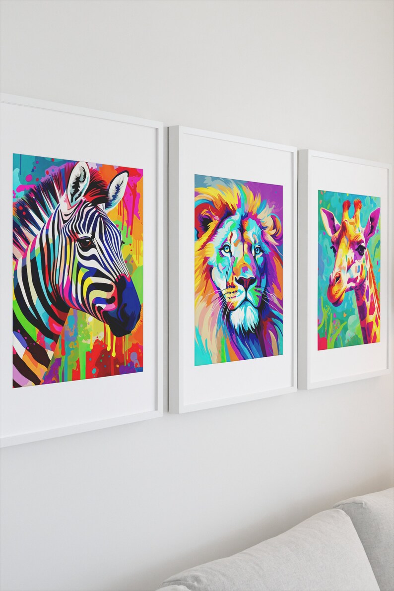 Colorful Safari Animal Print, Set of 12, Bright Colorful Nursery Art ...
