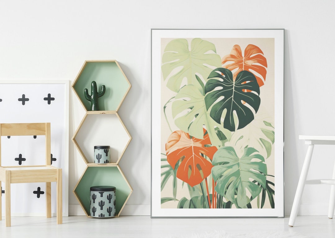 Boho Monstera Wall Art Print - Digital Download - Boho Beige Green ...