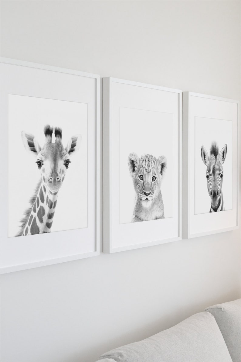 Nursery Safari Animals Black and White Art Prints - Set of 6 - Nursery ...