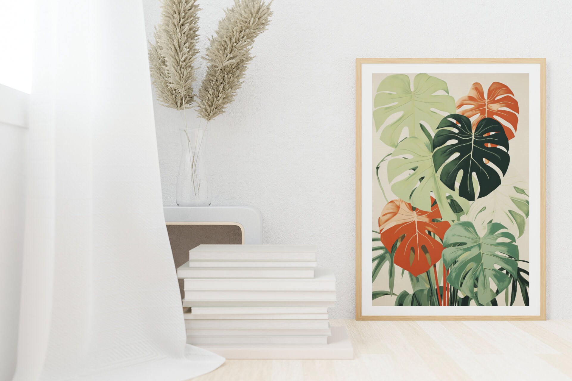 Boho Monstera Wall Art Print - Digital Download - Boho Beige Green ...