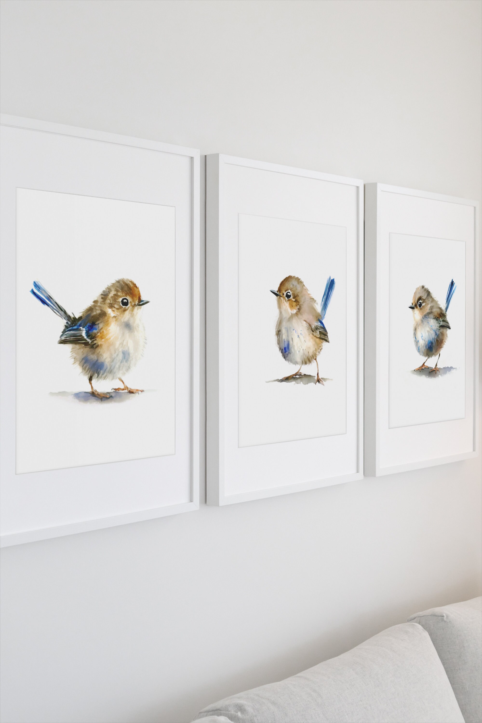 Cute Baby Bird Nursery Art, Set of 3, Watercolor Birds Nursery Decor ...