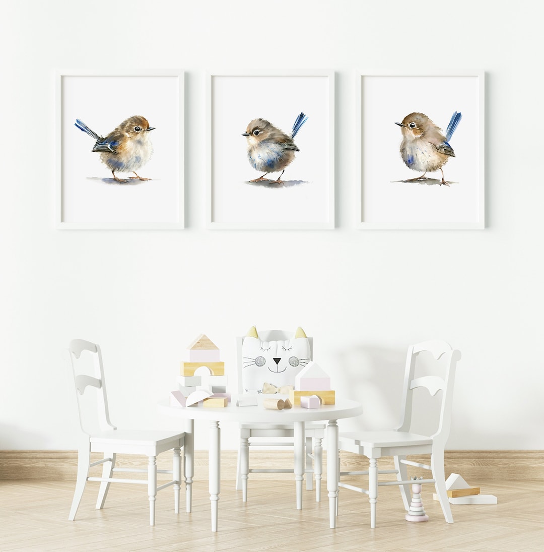 Cute Baby Bird Nursery Art, Set of 3, Watercolor Birds - Nursery Decor ...