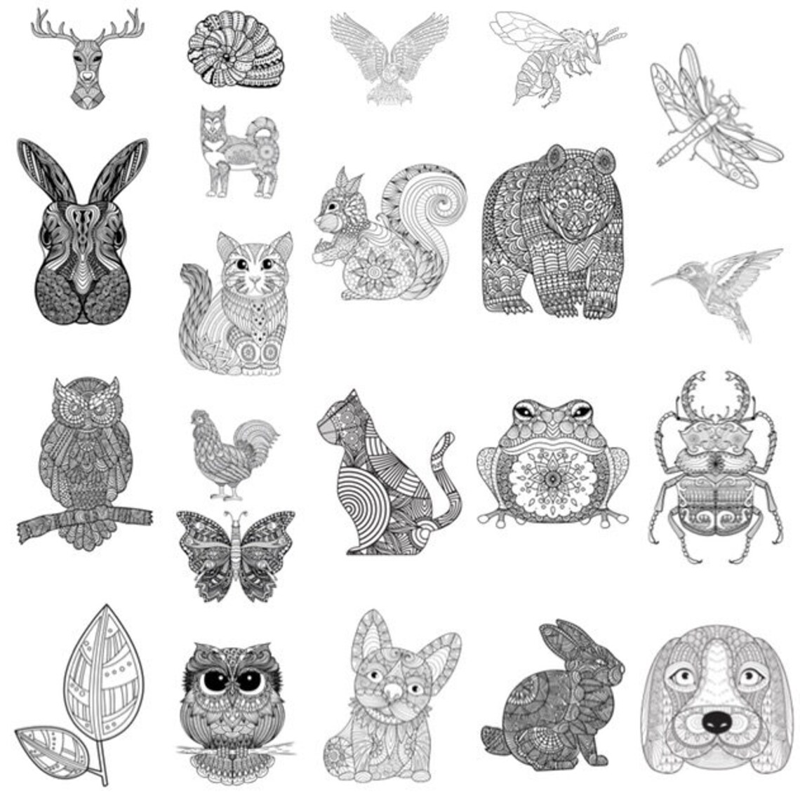 Zentangle Forest Animals Colouring Sheets - Etsy