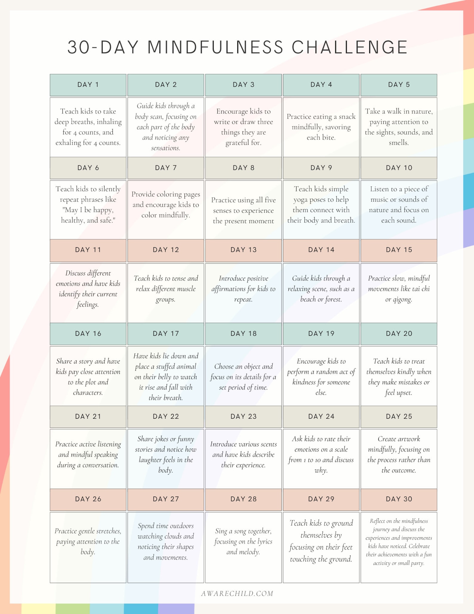 30-DAY Mindfulness Challenge for Kids - Etsy