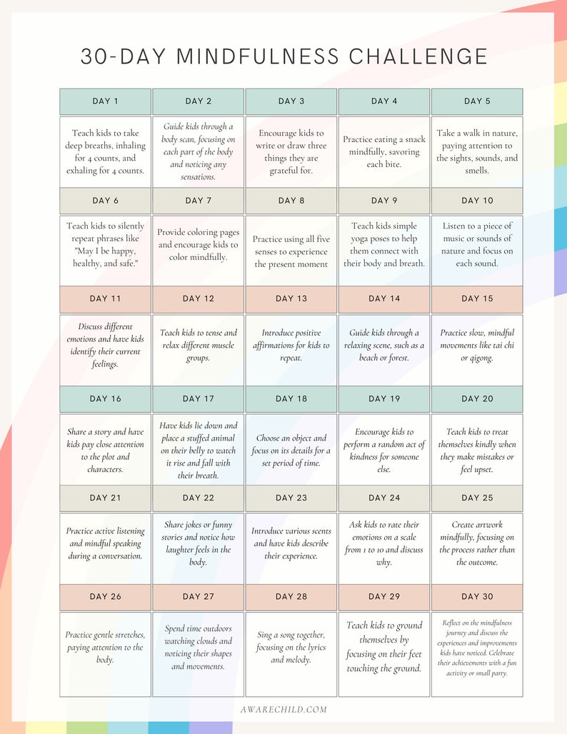 30-DAY Mindfulness Challenge for Kids - Etsy 30-DAY Mindfulness Challenge for Kids - Etsy
