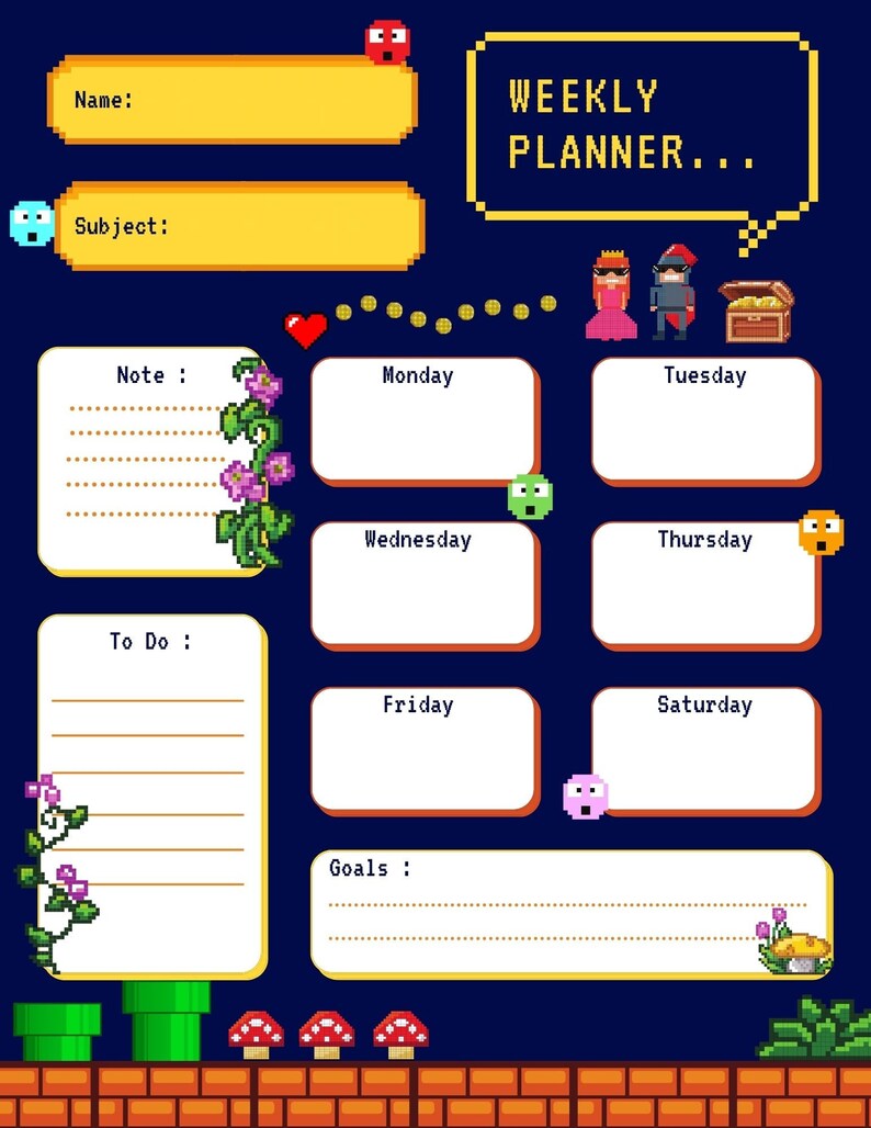 Digital Weekly Planner game Theme - Etsy
