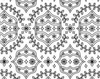 Coloring Page Floral Star Mandala Flower Geometric Repeating Pattern ...