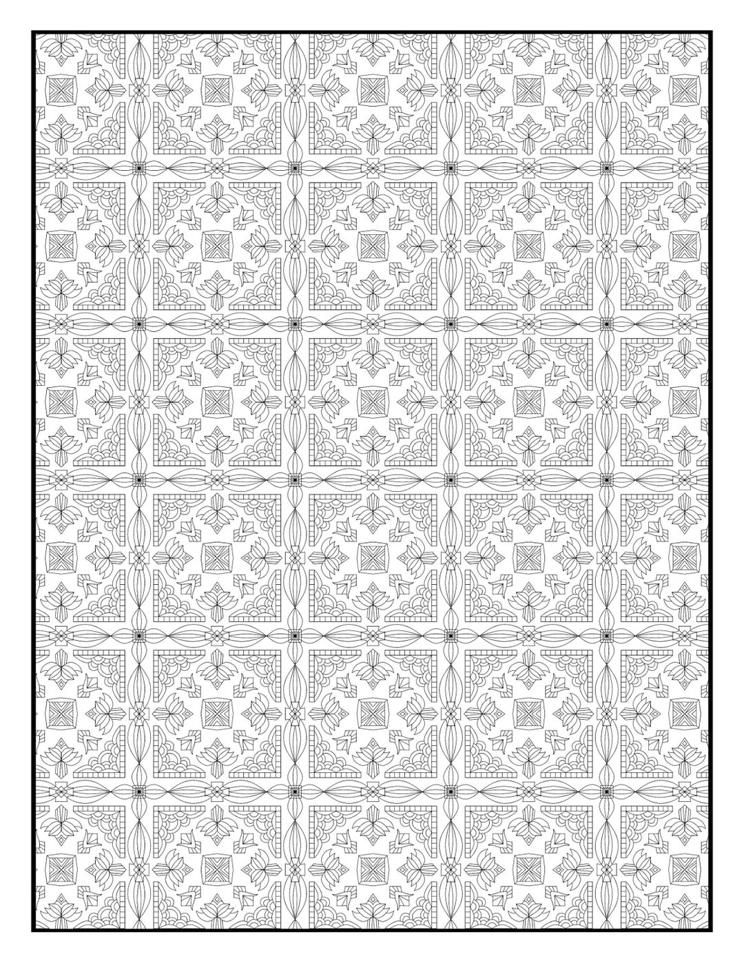 Coloring Page Geometric Folk Repeating Pattern 3068 Printable - Etsy