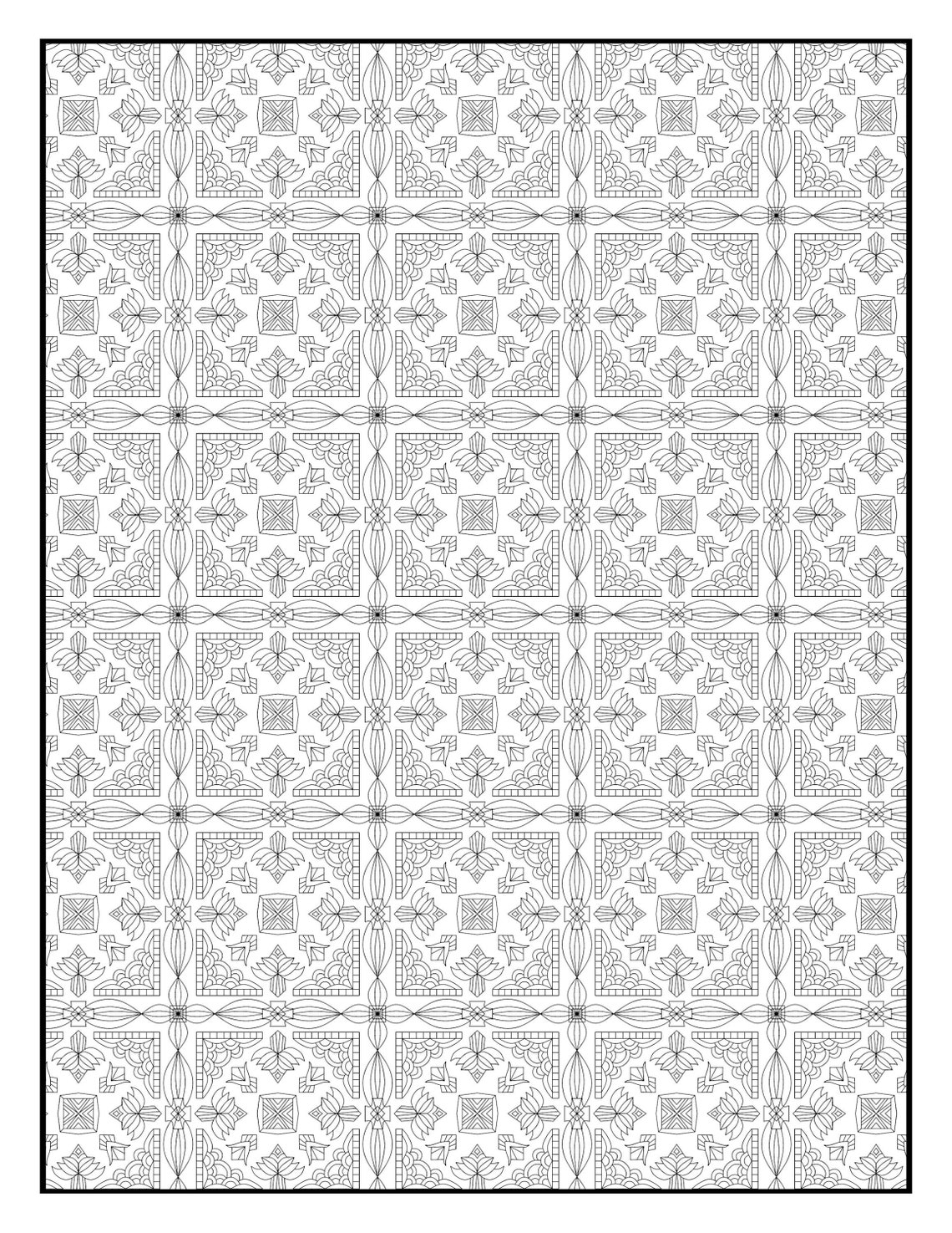 Coloring Page Geometric Folk Repeating Pattern 3068 Printable - Etsy
