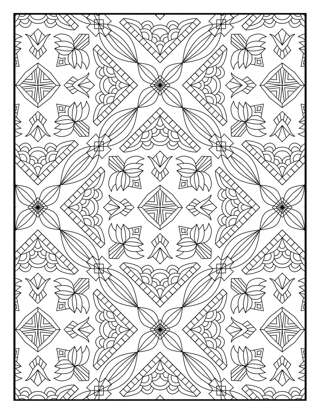 Coloring Page Geometric Folk Repeating Pattern 3214 Printable - Etsy