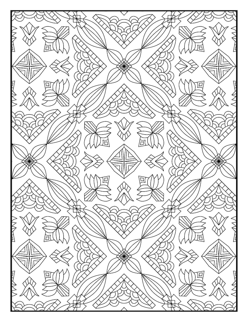 Coloring Page Geometric Folk Repeating Pattern 3214 Printable - Etsy