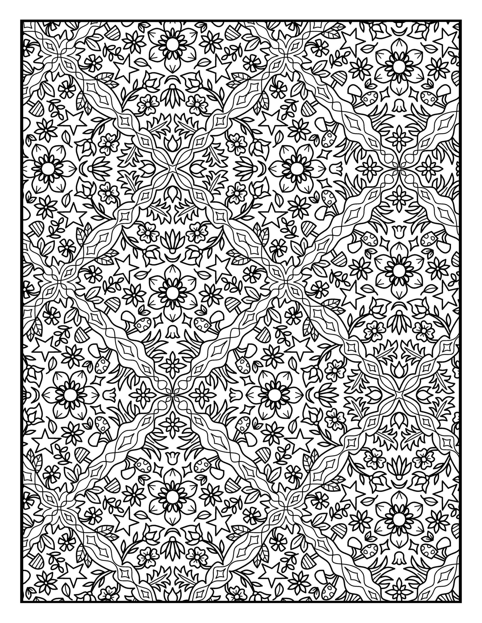 Coloring Page Floral Forest Geometric Folk Repeating Pattern 3076 ...