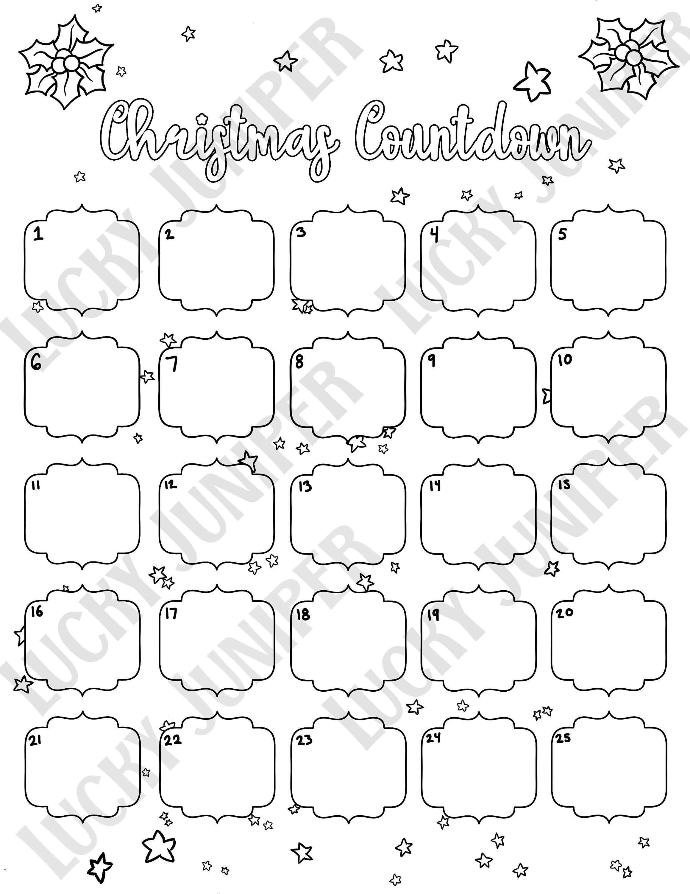 Christmas Countdown Blank Printable Coloring Pages DIY Fillable, Draw ...