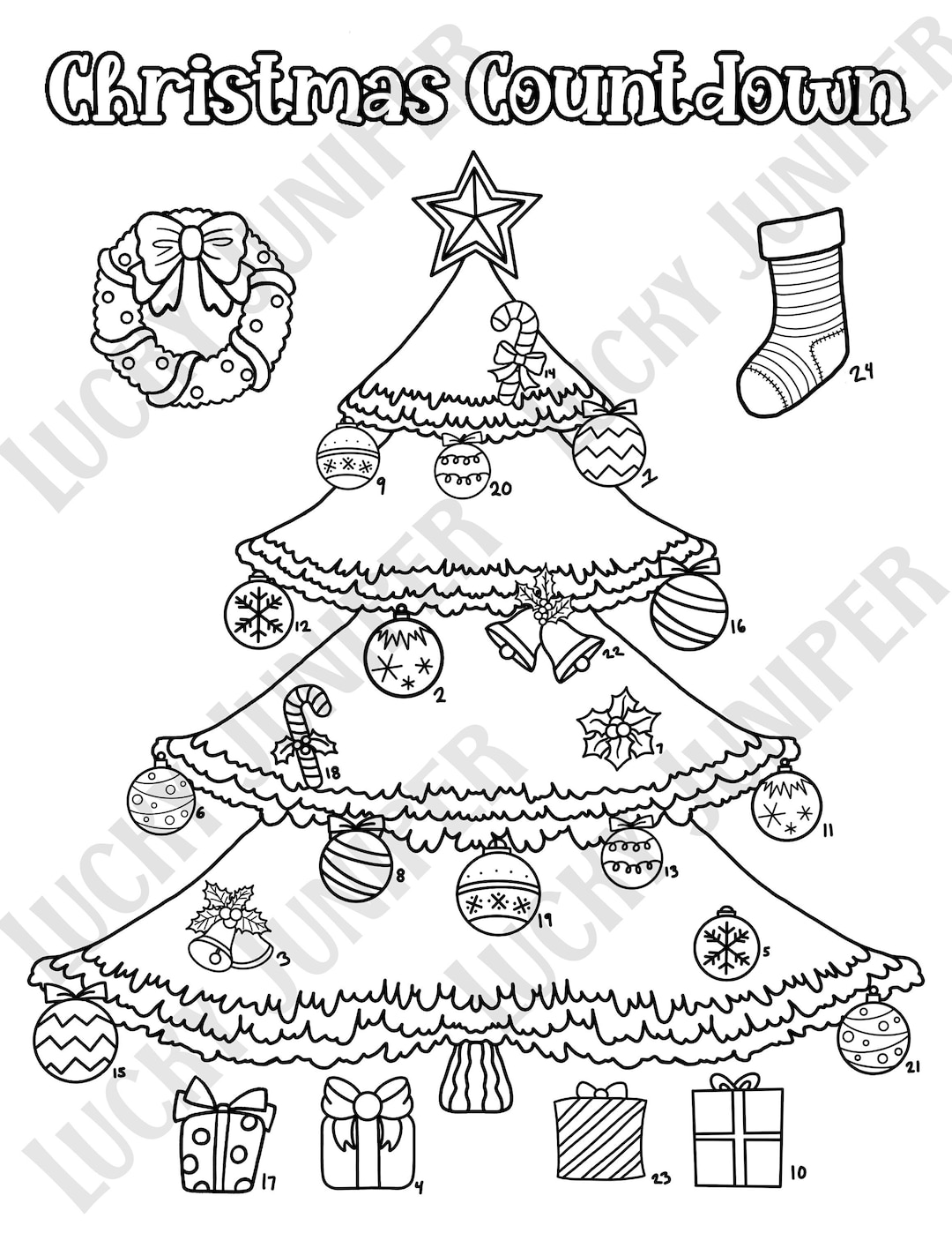 Christmas Countdown Tree Printable Coloring Pages, Holiday - Etsy