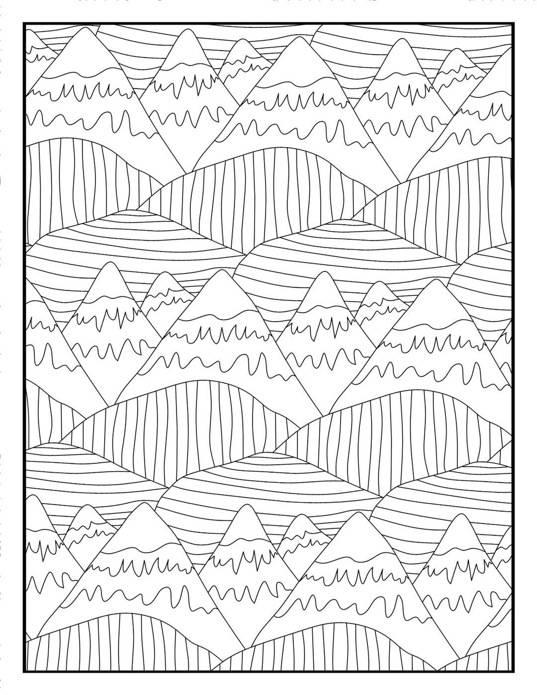 Coloring Page Mountain Hills Landscape Geometric Repeating Pattern 3252 ...