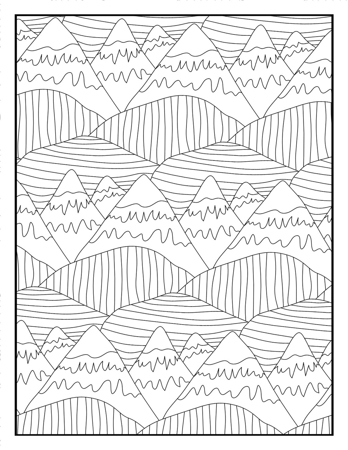 Coloring Page Mountain Hills Landscape Geometric Repeating Pattern 3252 ...