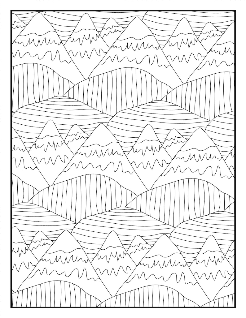 Coloring Page Mountain Hills Landscape Geometric Repeating Pattern 3252 ...