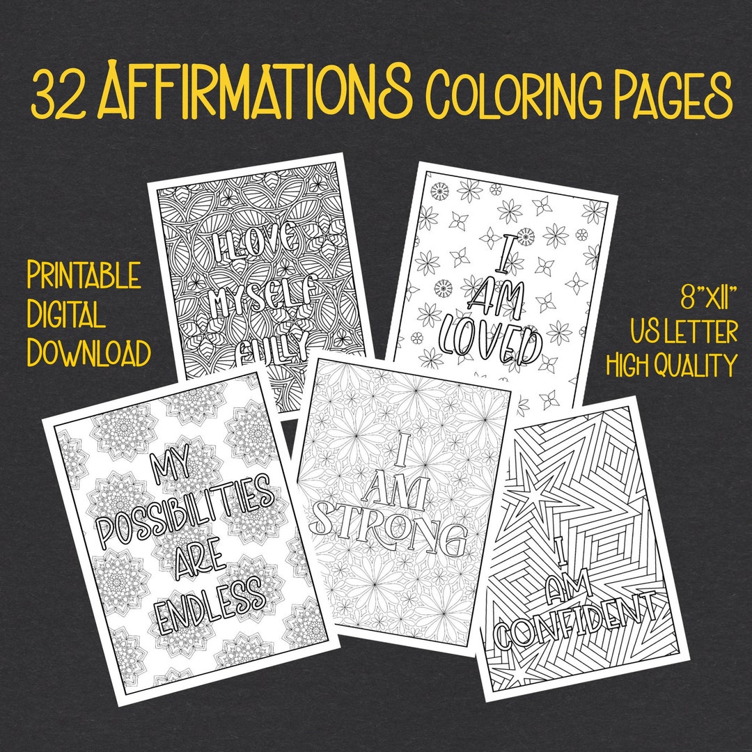 Affirmations Motivational Adult Coloring Pages Printable Digital ...