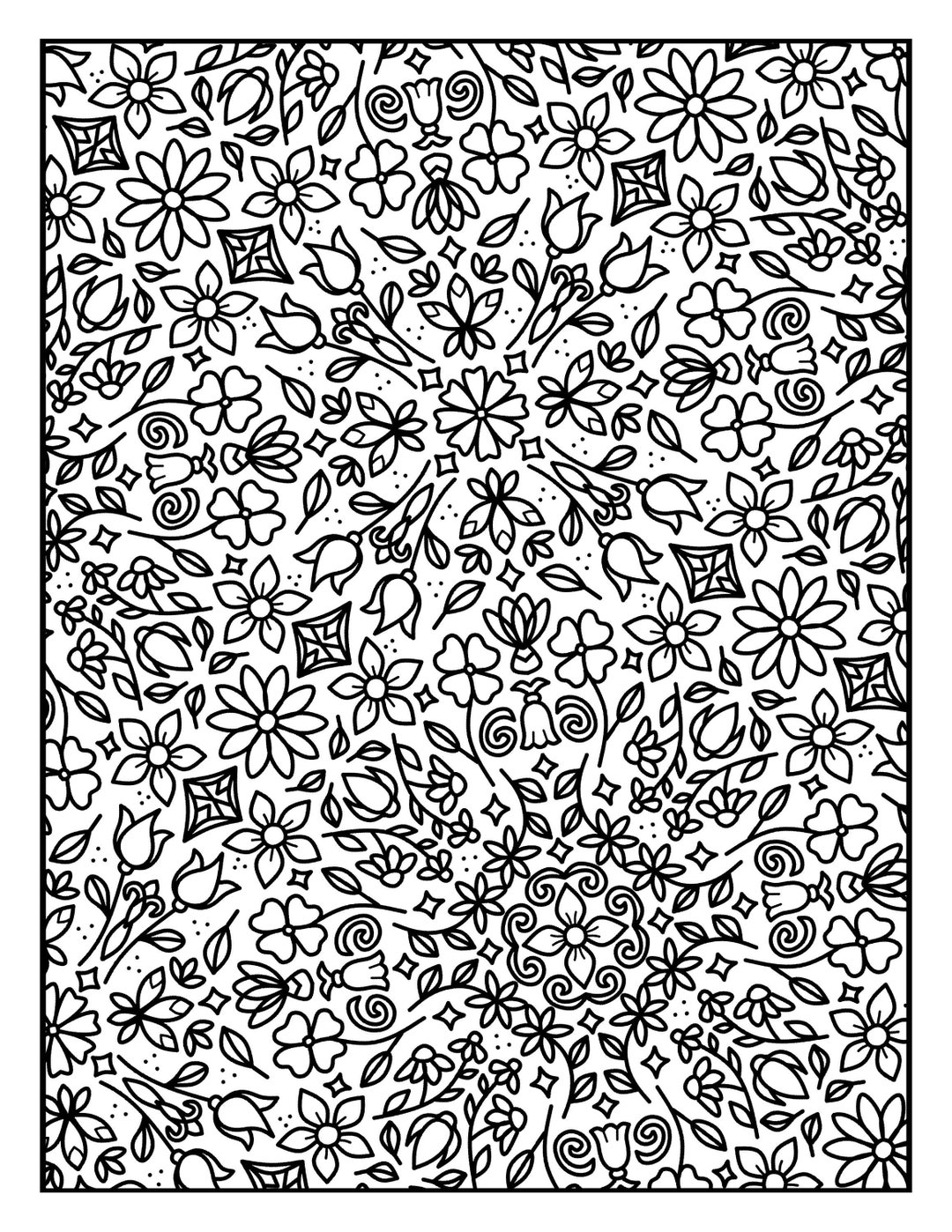 Coloring Page Geometric Floral Repeating Pattern 2818 Printable - Etsy