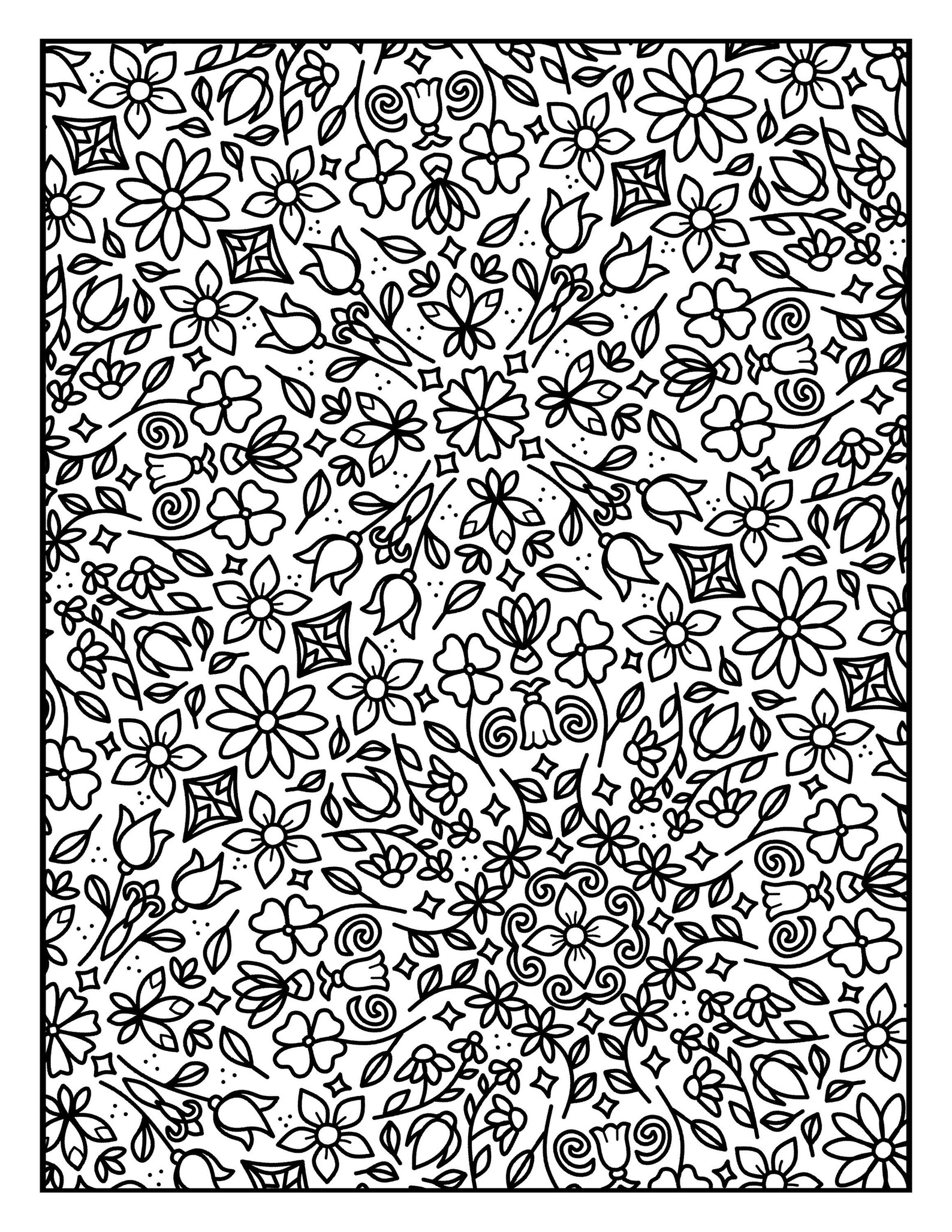 Coloring Page Geometric Floral Repeating Pattern 2818 Printable - Etsy