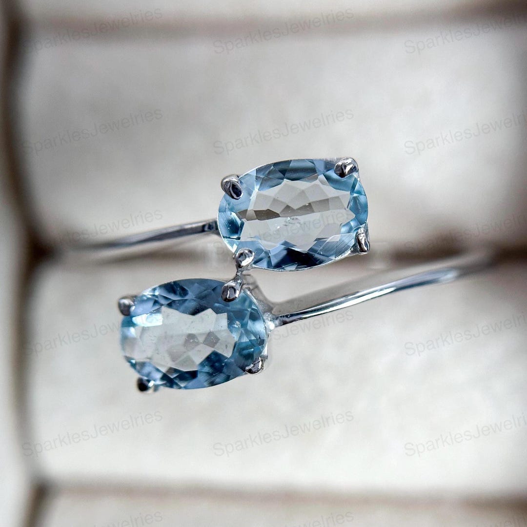 Oval Aquamarine Engagement Ring: Vintage White Gold Double Band - Etsy