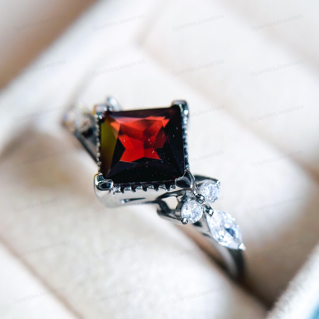 Gothic Red Stone Ring: Princess Cut Sterling Silver Vampire Jewelry - Etsy