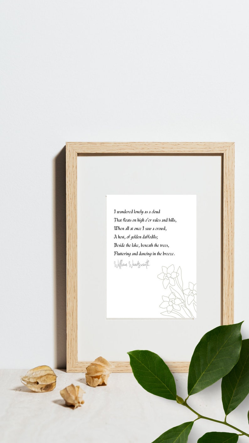 William Wordsworth Poem Digital Print I Wandered Lonely as a Cloud - Etsy