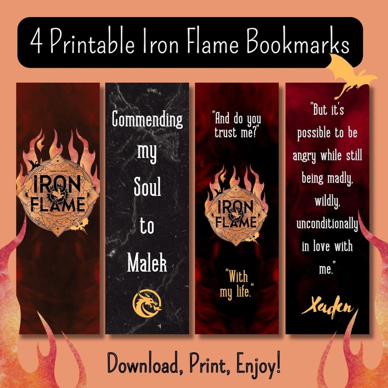4 Printable Iron Flame Bookmarks Inspired by the - Etsy Australia