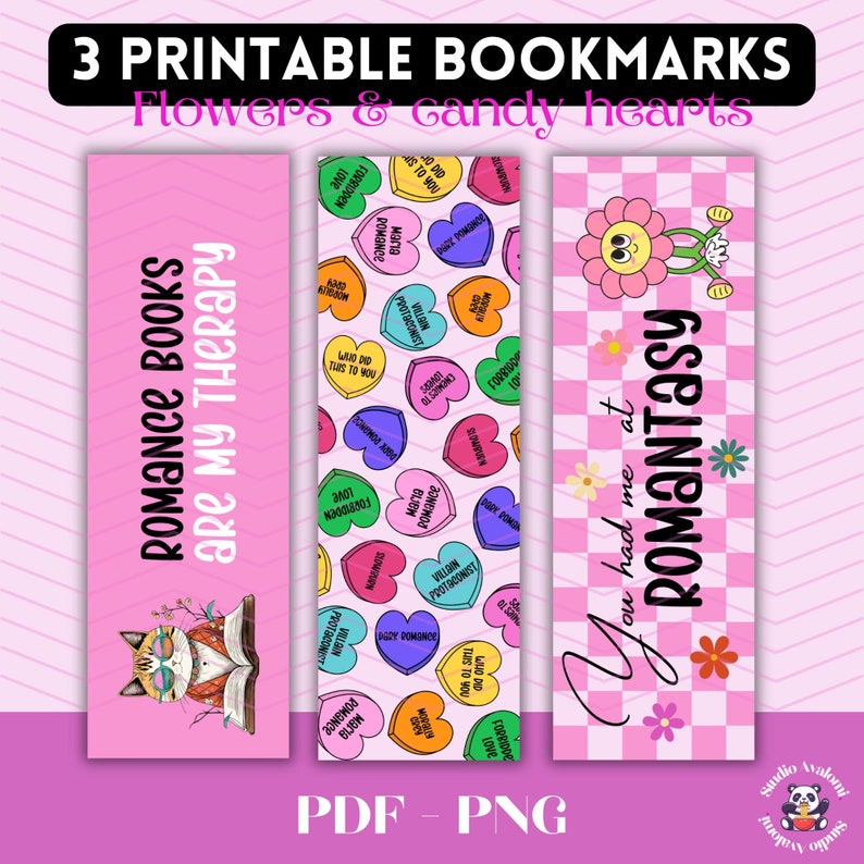 Printable Bookmarks - Booktropes, Retro Flowers and Candy Hearts | Cute ...