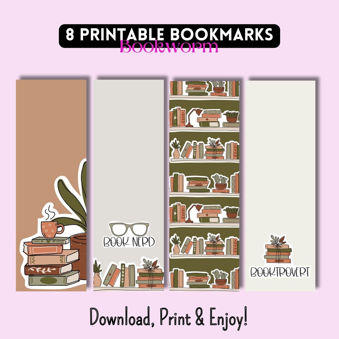 Set of 8 Printable Bookworm Bookmarks | Cute and Unique Bookmarks - Etsy