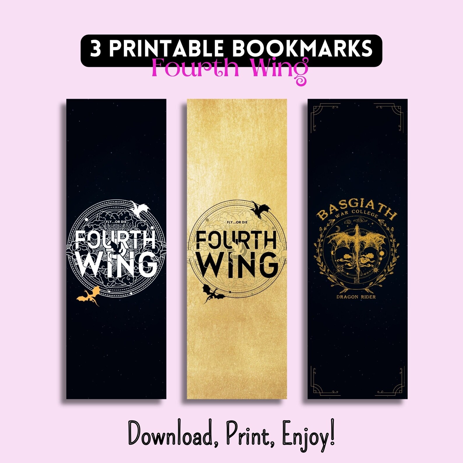 Set of 3 Custom Printable Fourth Wing Bookmarks - Unique and Cute, Book ...