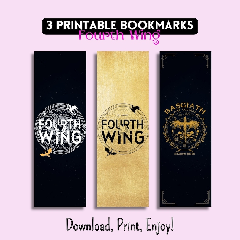 Set of 3 Custom Printable Fourth Wing Bookmarks - Unique and Cute, Book ...