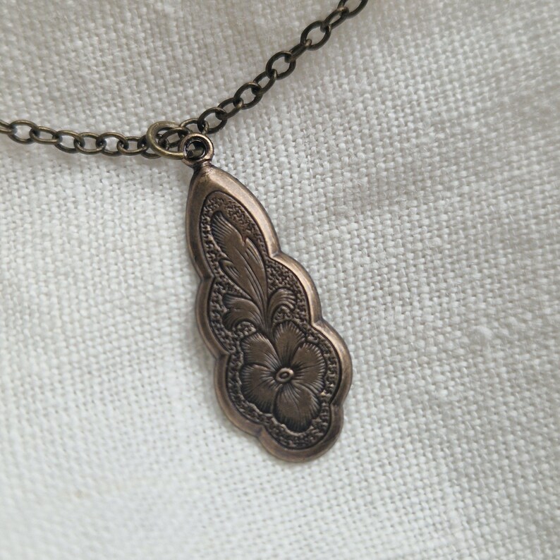 Victorian Pansy Flower Necklace, Vintage Brass Floral Jewelry, Handmade ...
